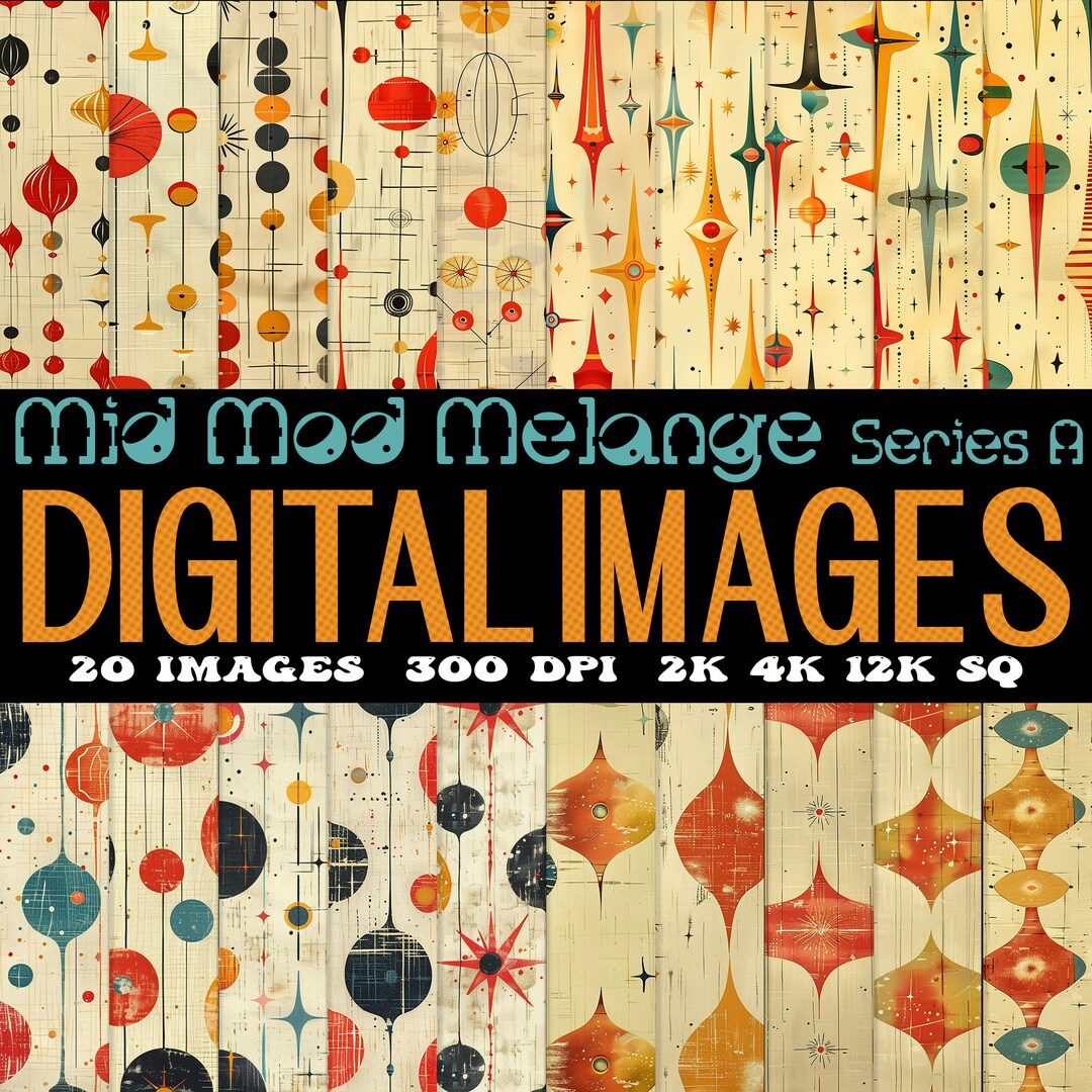Set of 20 Mid-century Modern Retro Images PNG Bundle | for Printing ...