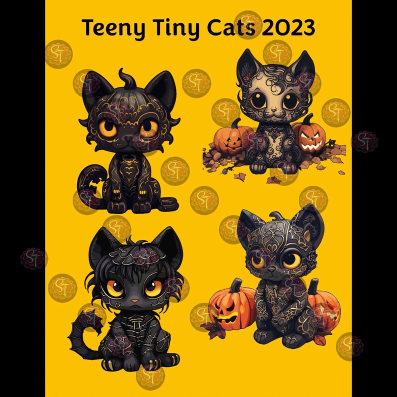 Teeny Tiny Black Cats Clipart Bundle, Downloadable Digital Png Svg ...