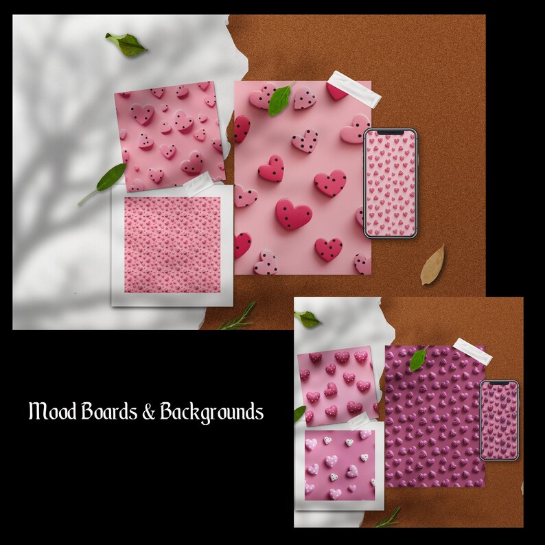 3D Hearts Valentine's Day Digital Paper Pack of 20 Png Downloadable ...