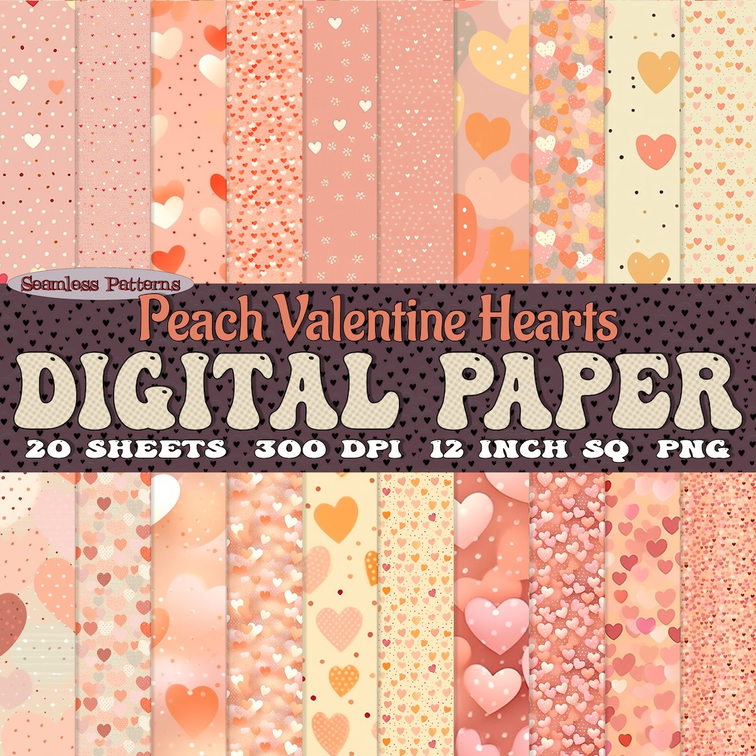 Peach Valentine Hearts Digital Paper Pack | 20 Instant Download ...