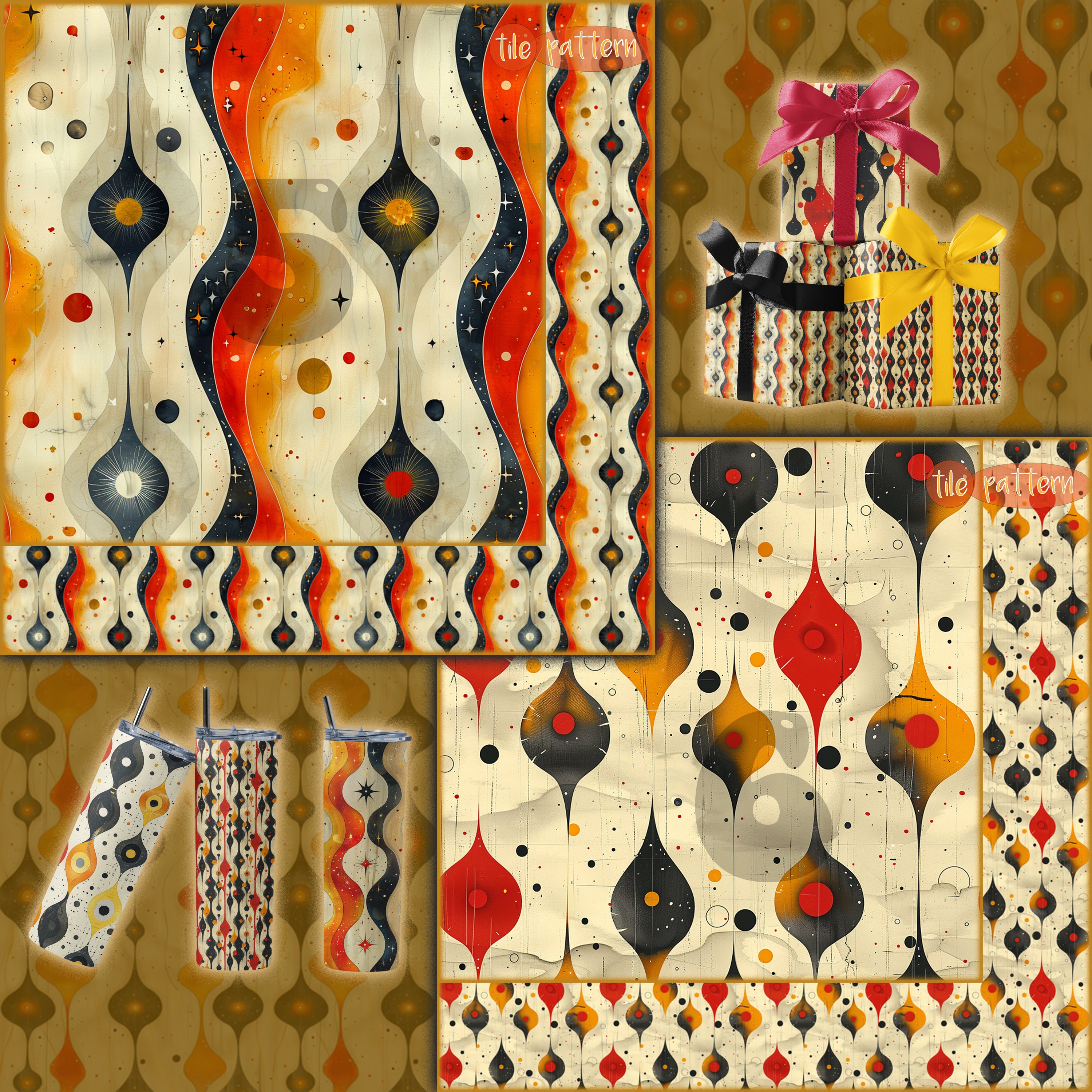 Atomic Curves Mid-century Modern Shapes Set of 20 Sheets of Digital ...