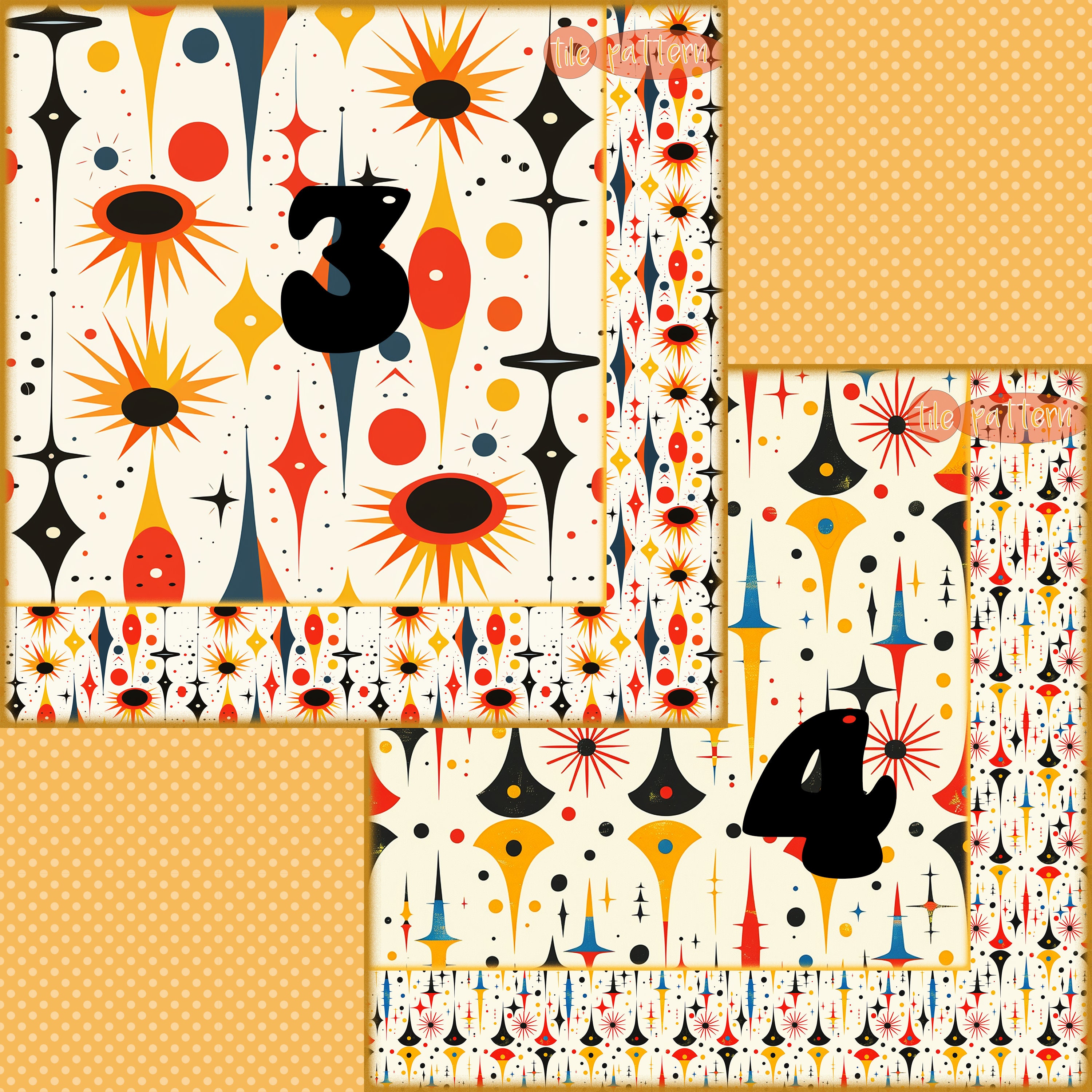 Mid-century Modern Vintage Atomic Shapes Digital Paper Set of 20 Retro ...