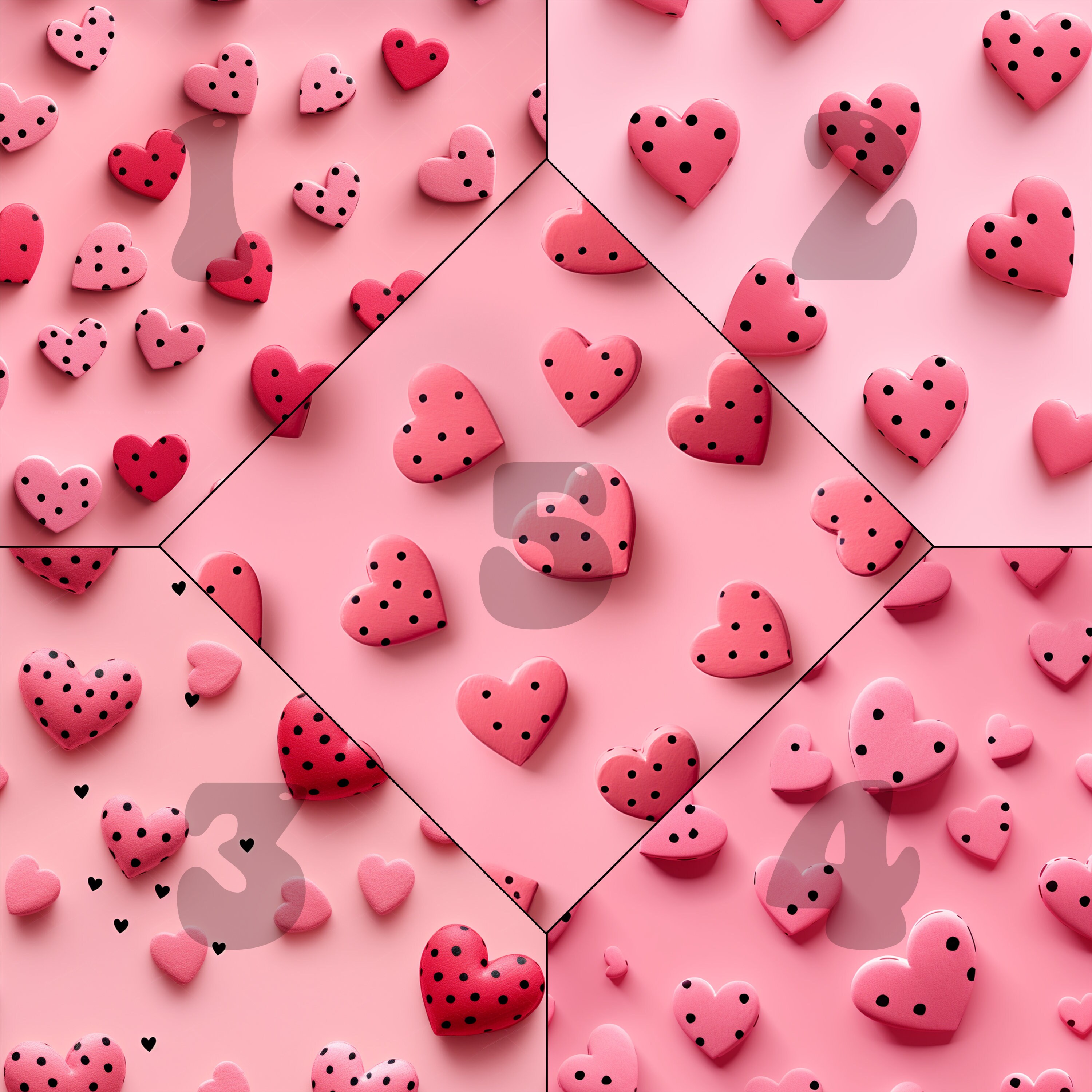 3D Hearts Valentine's Day Digital Paper Pack of 20 Png Downloadable ...