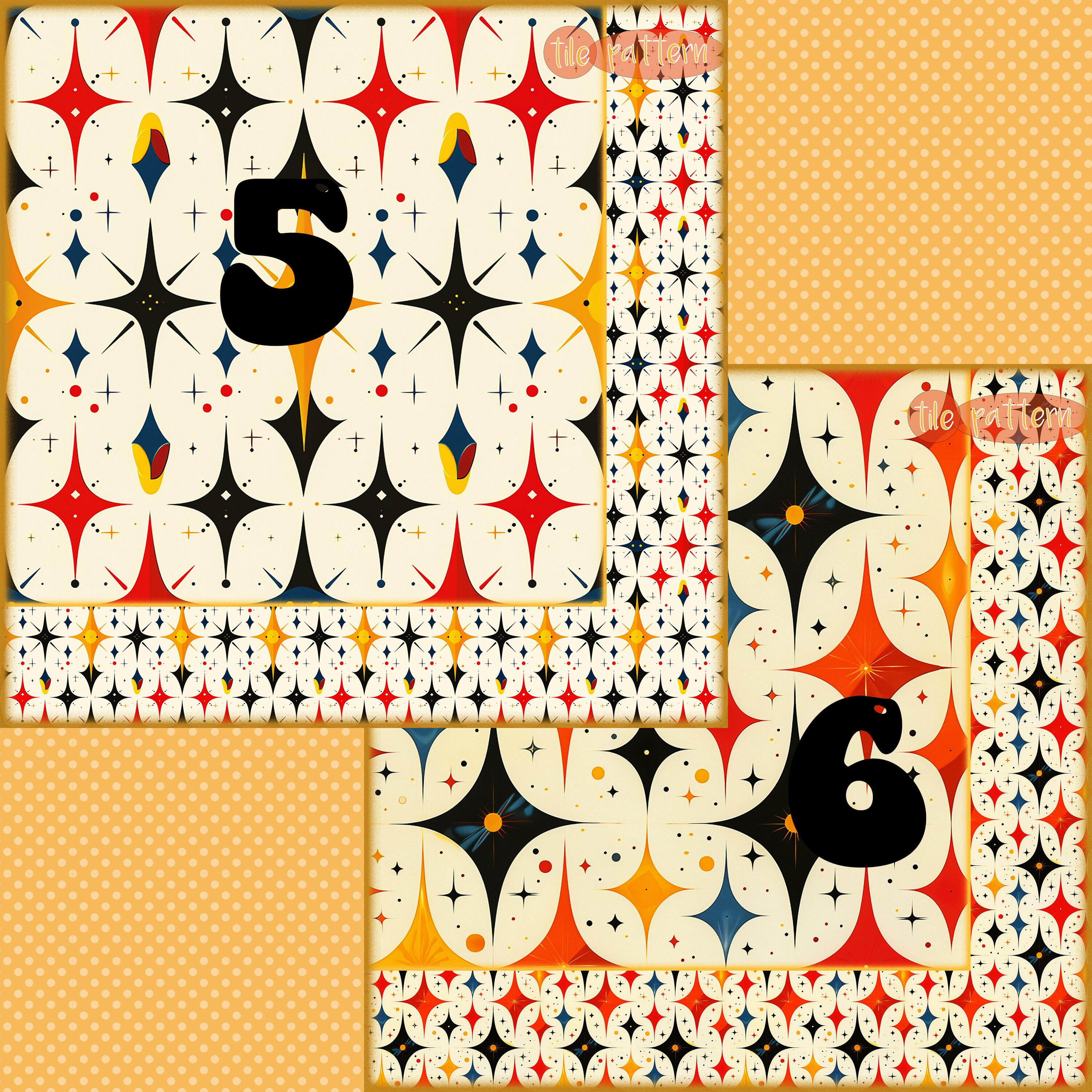 Mid-century Modern Vintage Atomic Shapes Digital Paper Set of 20 Retro ...