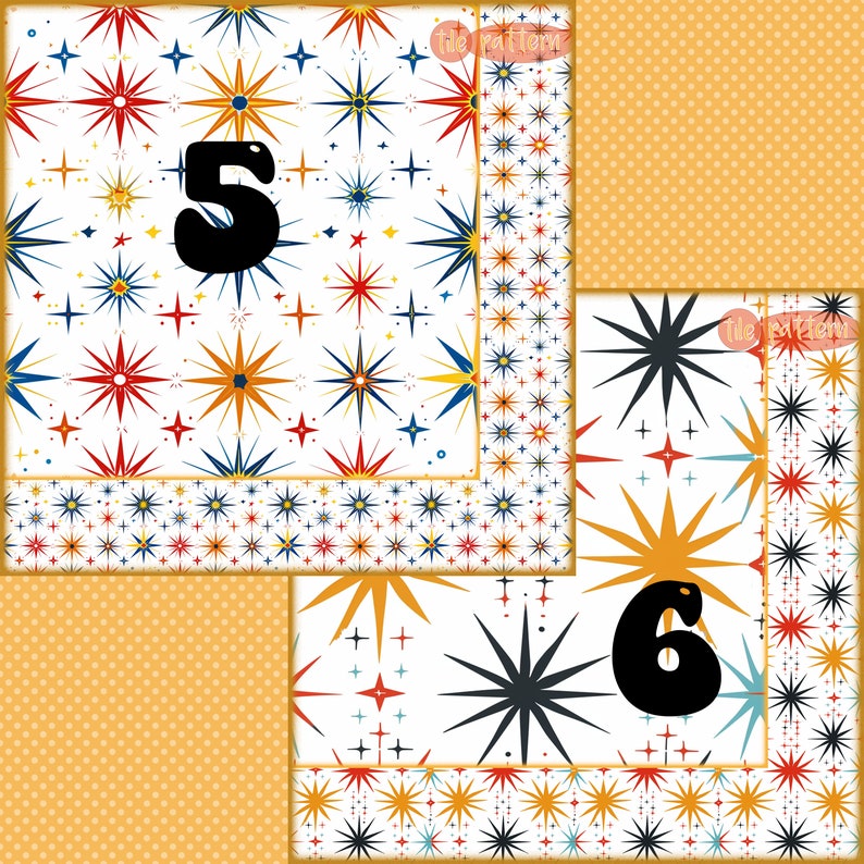 Mid-century Modern Vintage Atomic Stars Digital Paper Set of 20 Retro ...