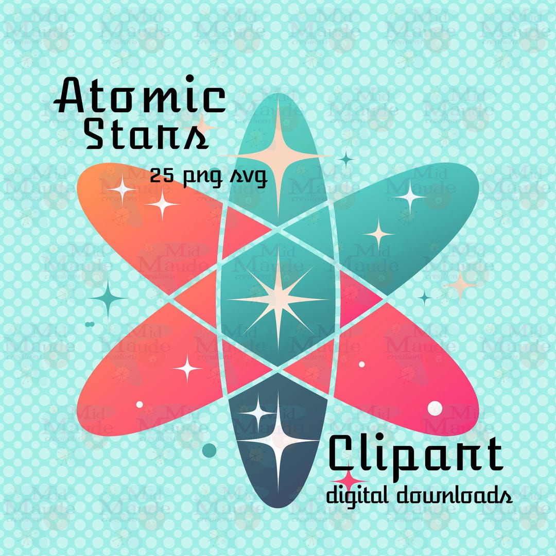 Atomic Stars Mid-century Modern Clipart Images, Set of 25 Png Space Age ...