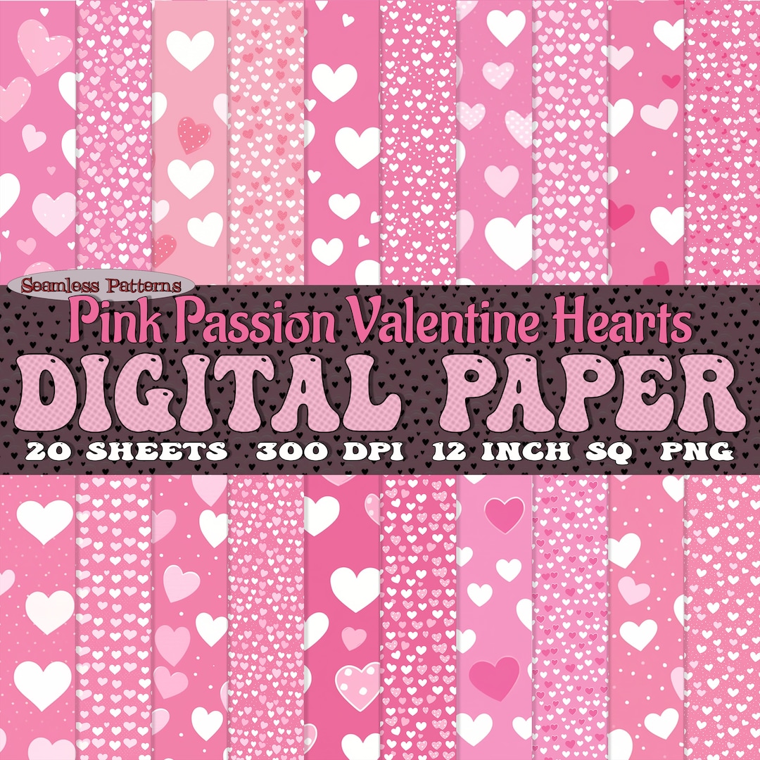 Pink Passion Valentine Hearts With Polka Dots | Digital Paper Pack of ...