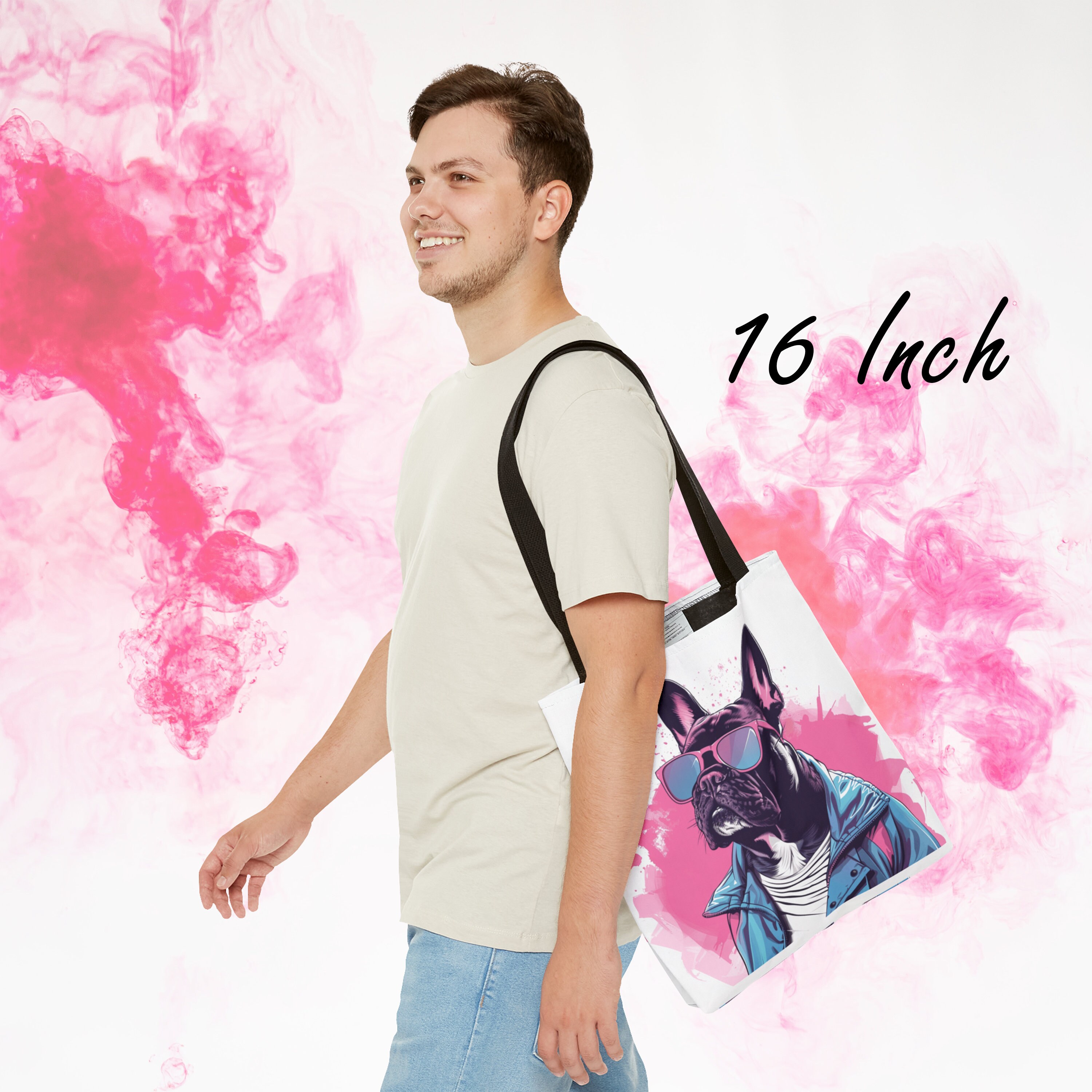 Fetch Frenchie Dog Lover Tote Bags in 3 Sizes 13 16 18 Inch for Bulldog ...