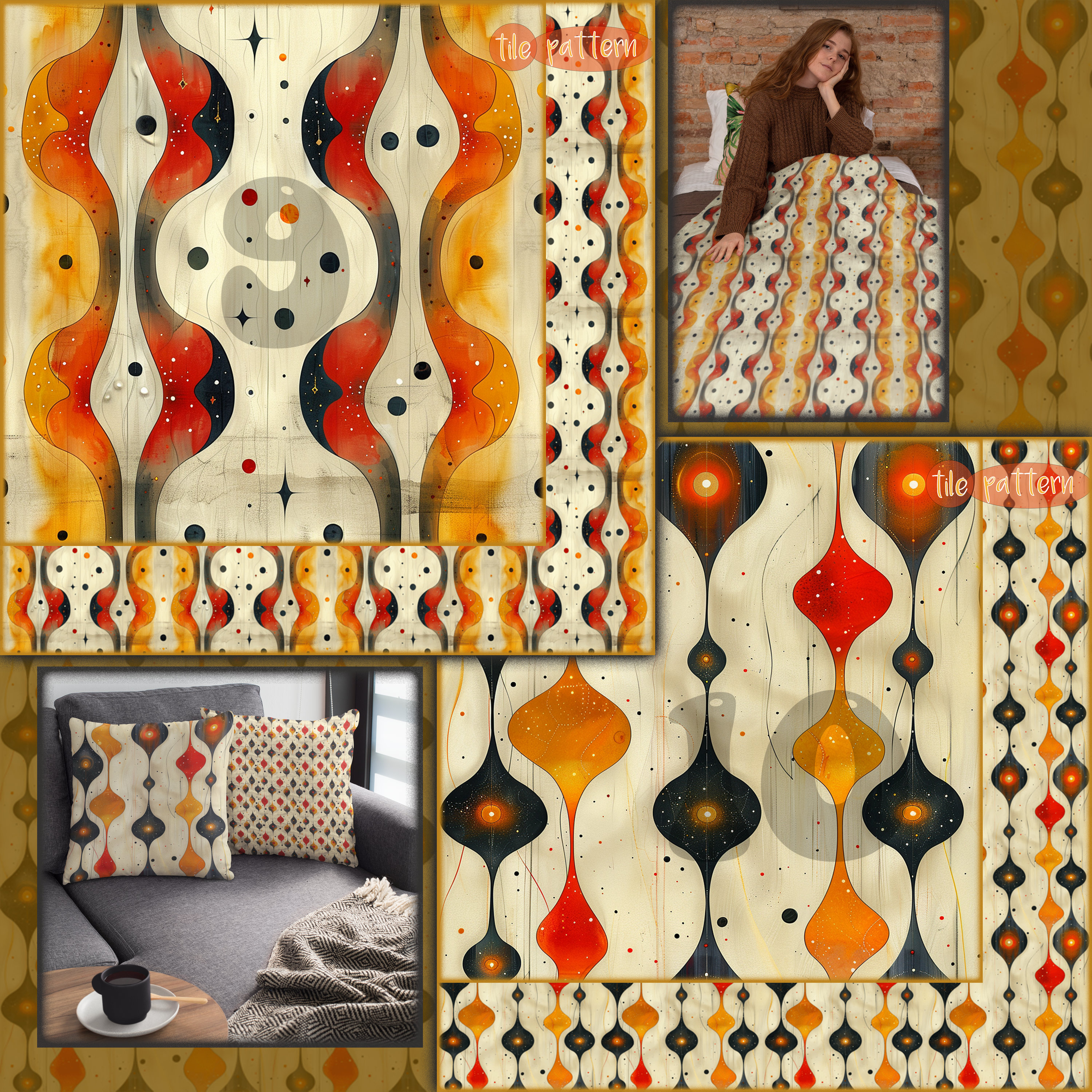 Atomic Curves Mid-century Modern Shapes Set of 20 Sheets of Digital ...