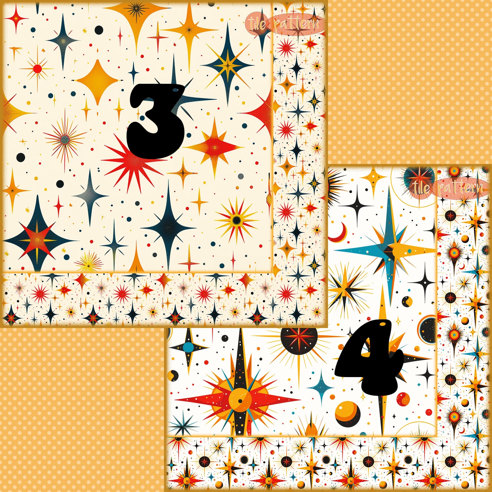 Mid-century Modern Vintage Atomic Stars Digital Paper Set of 20 Retro ...