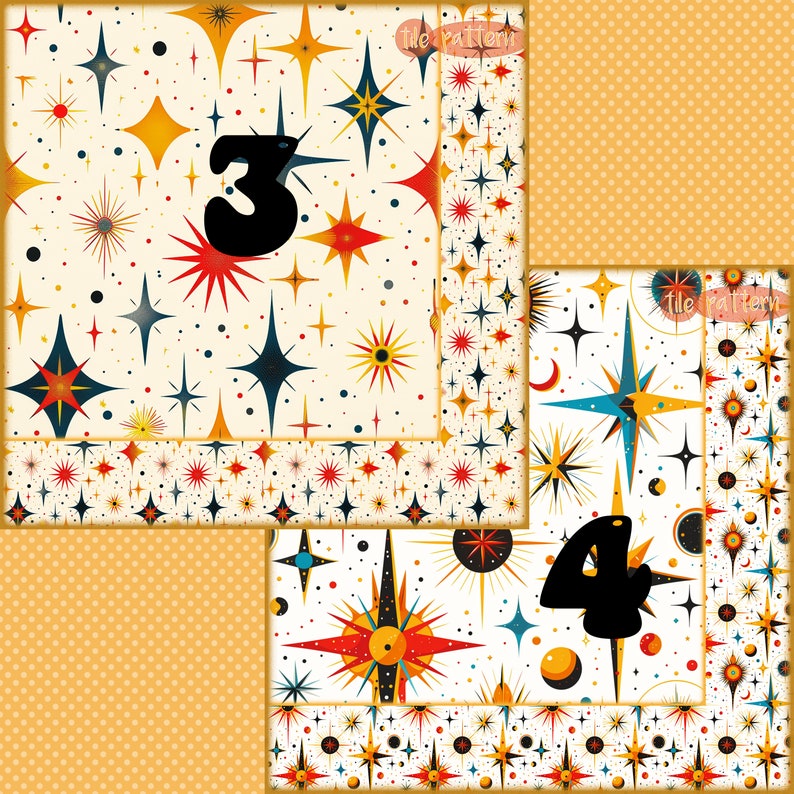 Mid-century Modern Vintage Atomic Stars Digital Paper Set of 20 Retro ...