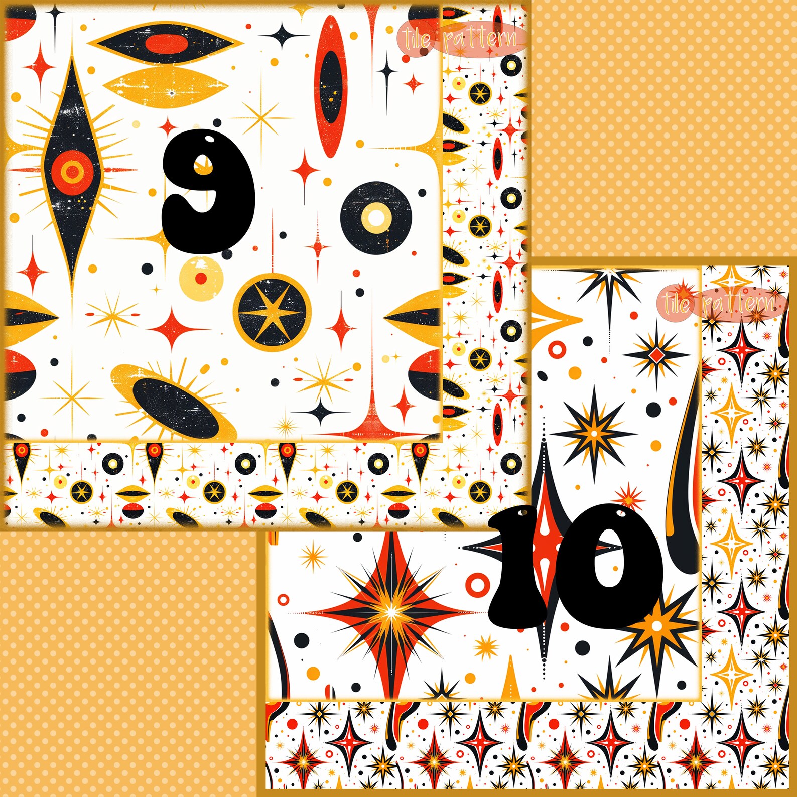 Mid-century Modern Vintage Atomic Shapes Digital Paper Set of 20 Retro ...