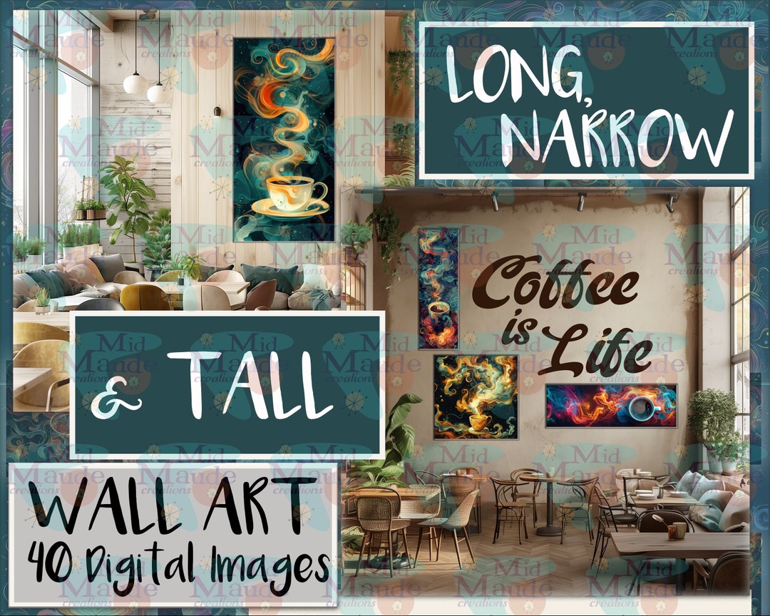 Cosmic Cups of Coffee Long Narrow Tall Digital Art Set of 40 Unique ...