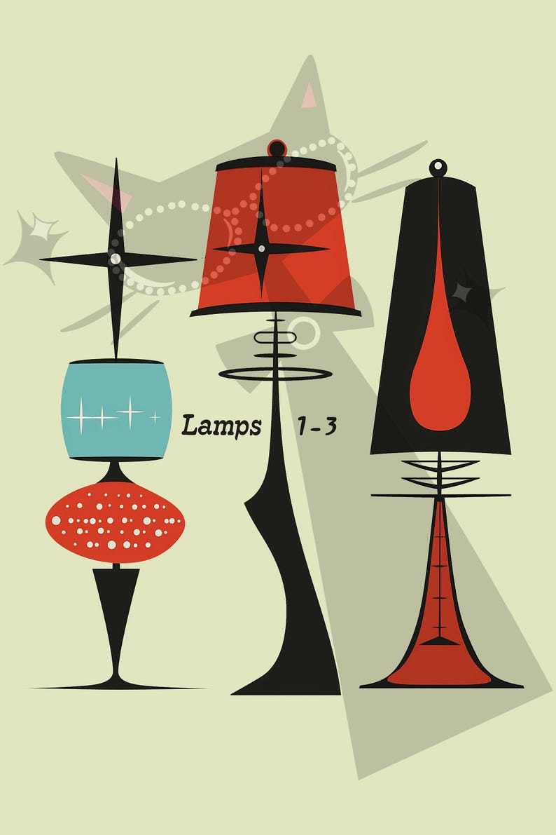 Wacky Lamps Set of 50 Clipart Images for Easy Cut & Collage, Mid ...