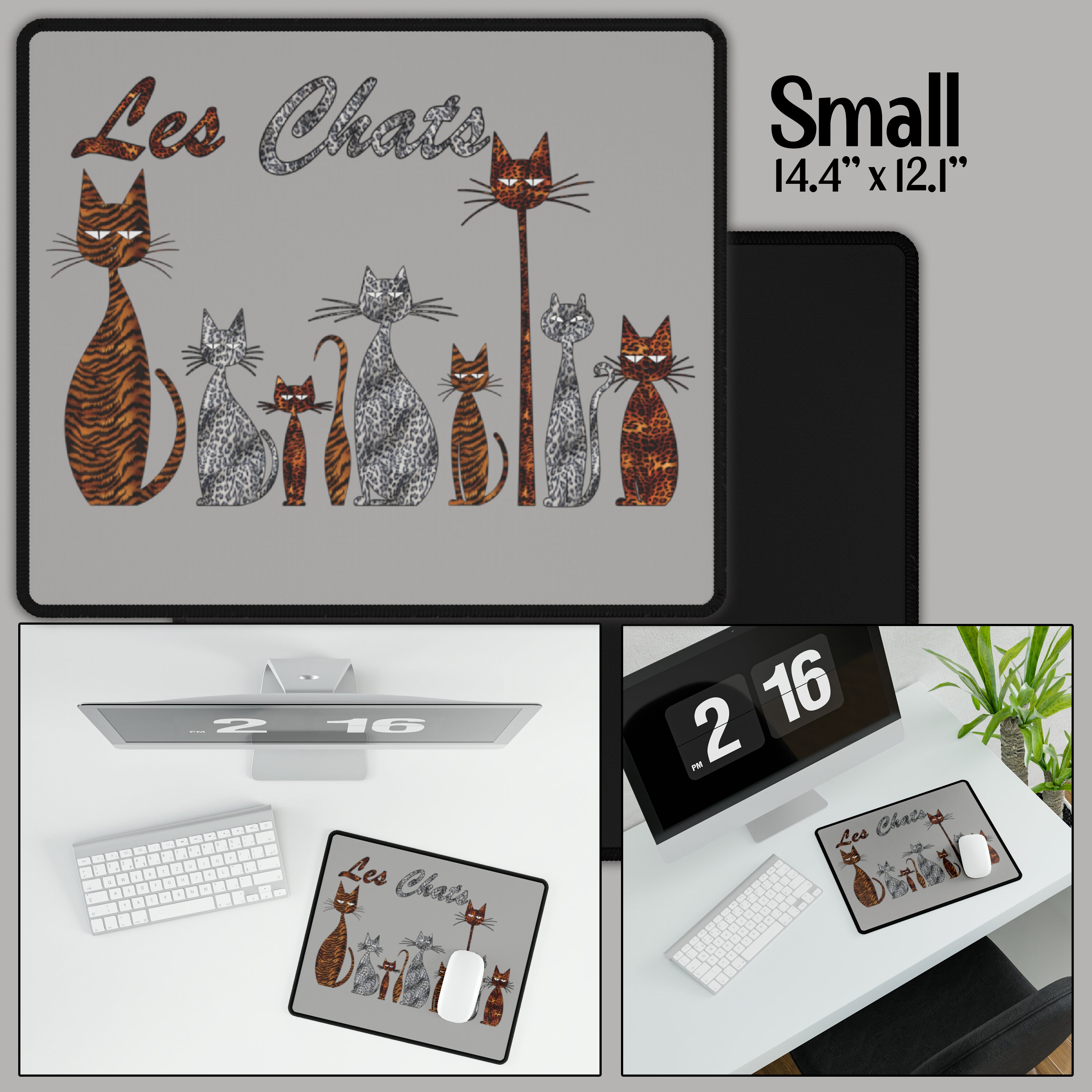 Cute Kitties Desk Mats Mid-century Modern Black Cats Computer Mousepad ...