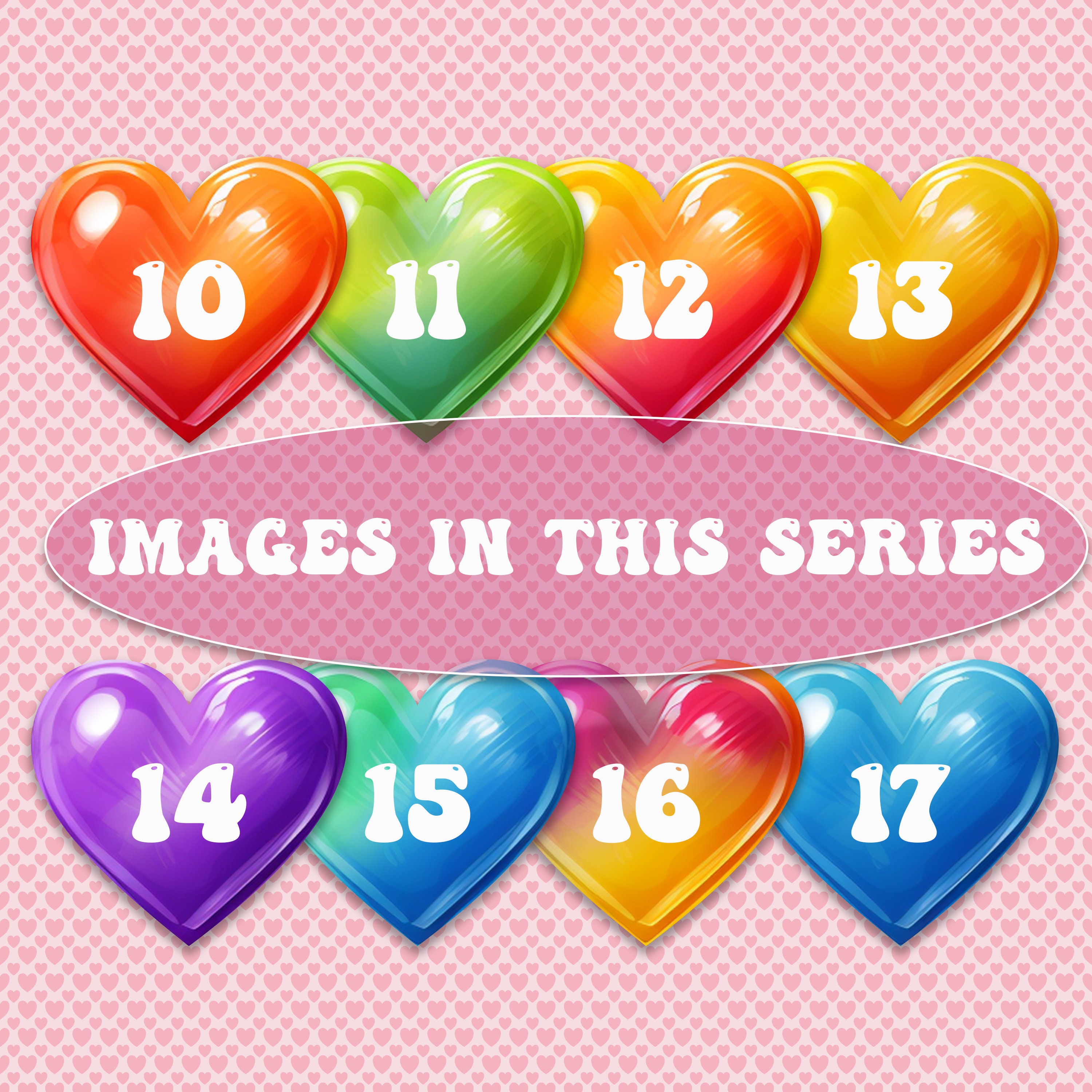 3D Rainbow Hearts Valentine's Day Png Clipart Bundle Downloadable ...