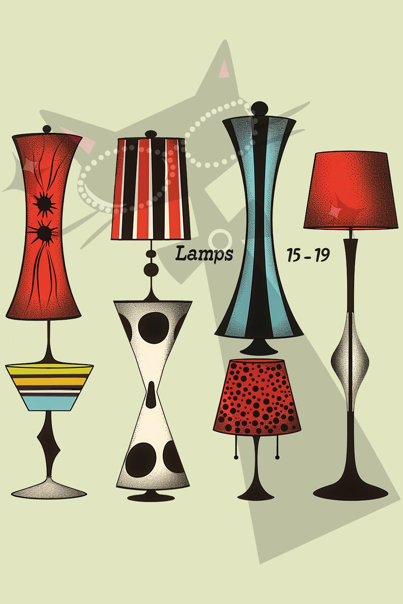 Wacky Lamps Set of 50 Clipart Images for Easy Cut & Collage, Mid ...