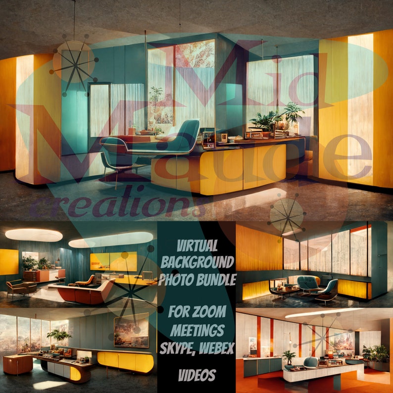 Mid-century Modern Office Interior Photo Bundle A Downloadable Virtual ...