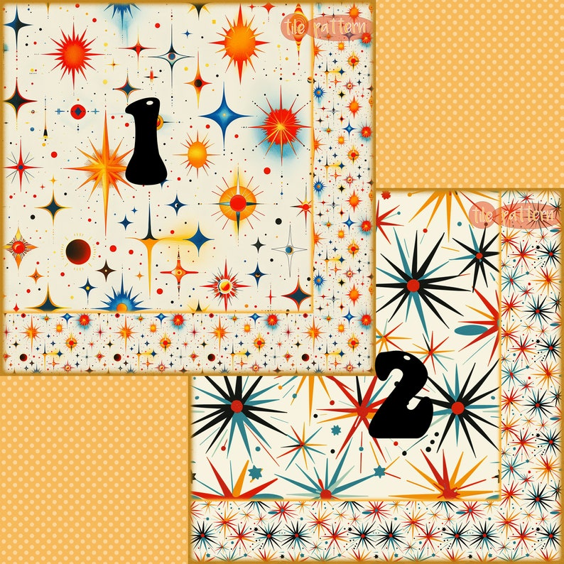 Mid-century Modern Vintage Atomic Stars Digital Paper Set of 20 Retro ...
