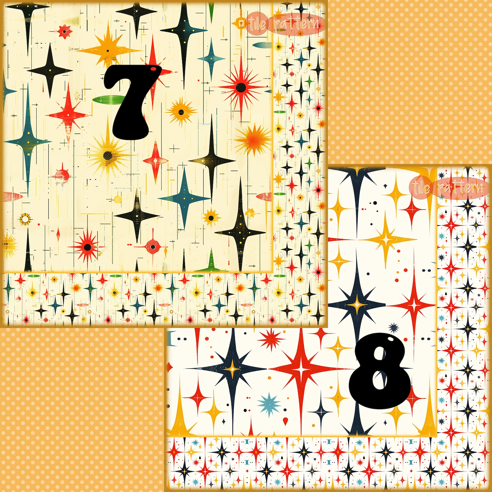 Mid-century Modern Vintage Atomic Shapes Digital Paper Set of 20 Retro ...