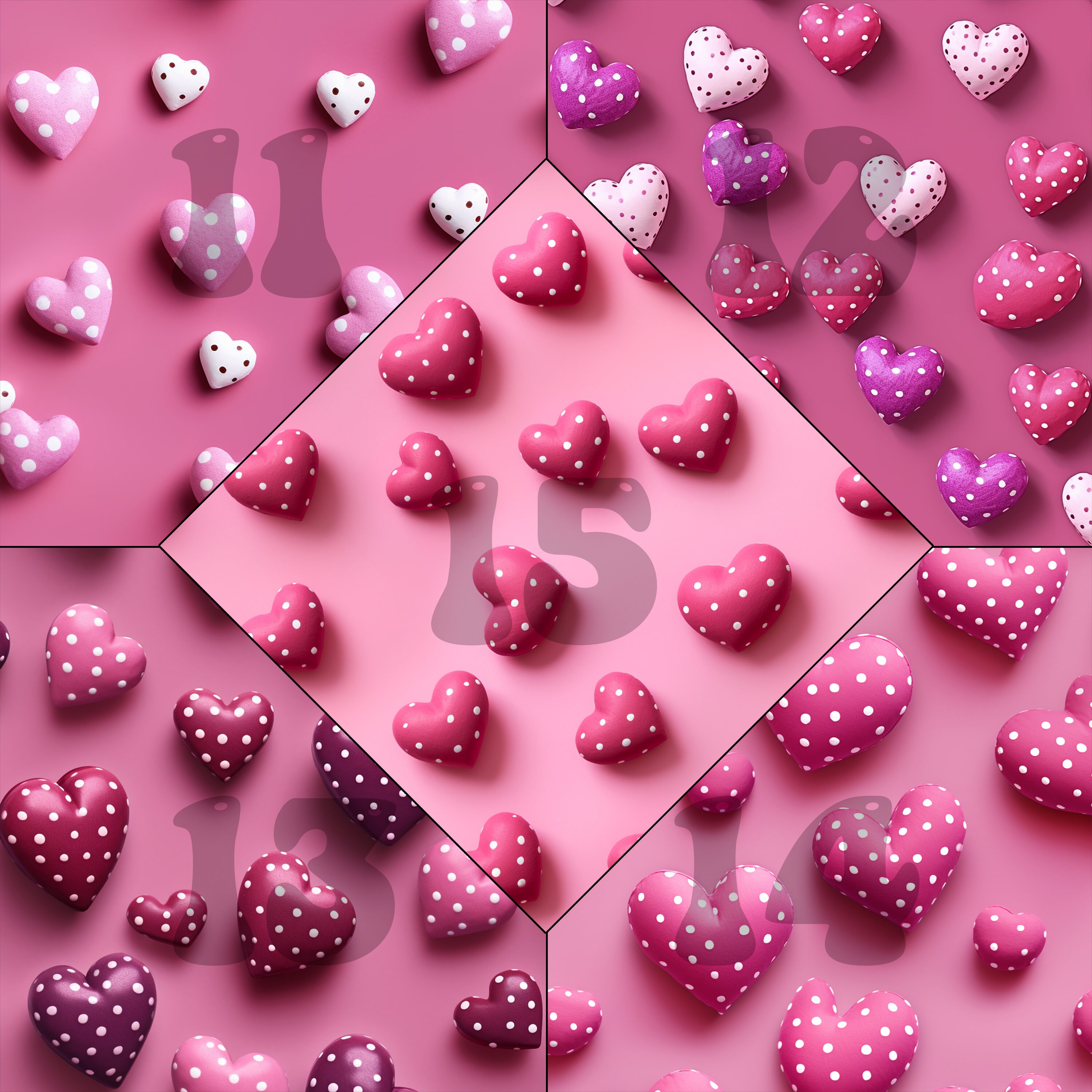 3D Hearts Valentine's Day Digital Paper Pack of 20 Png Downloadable ...