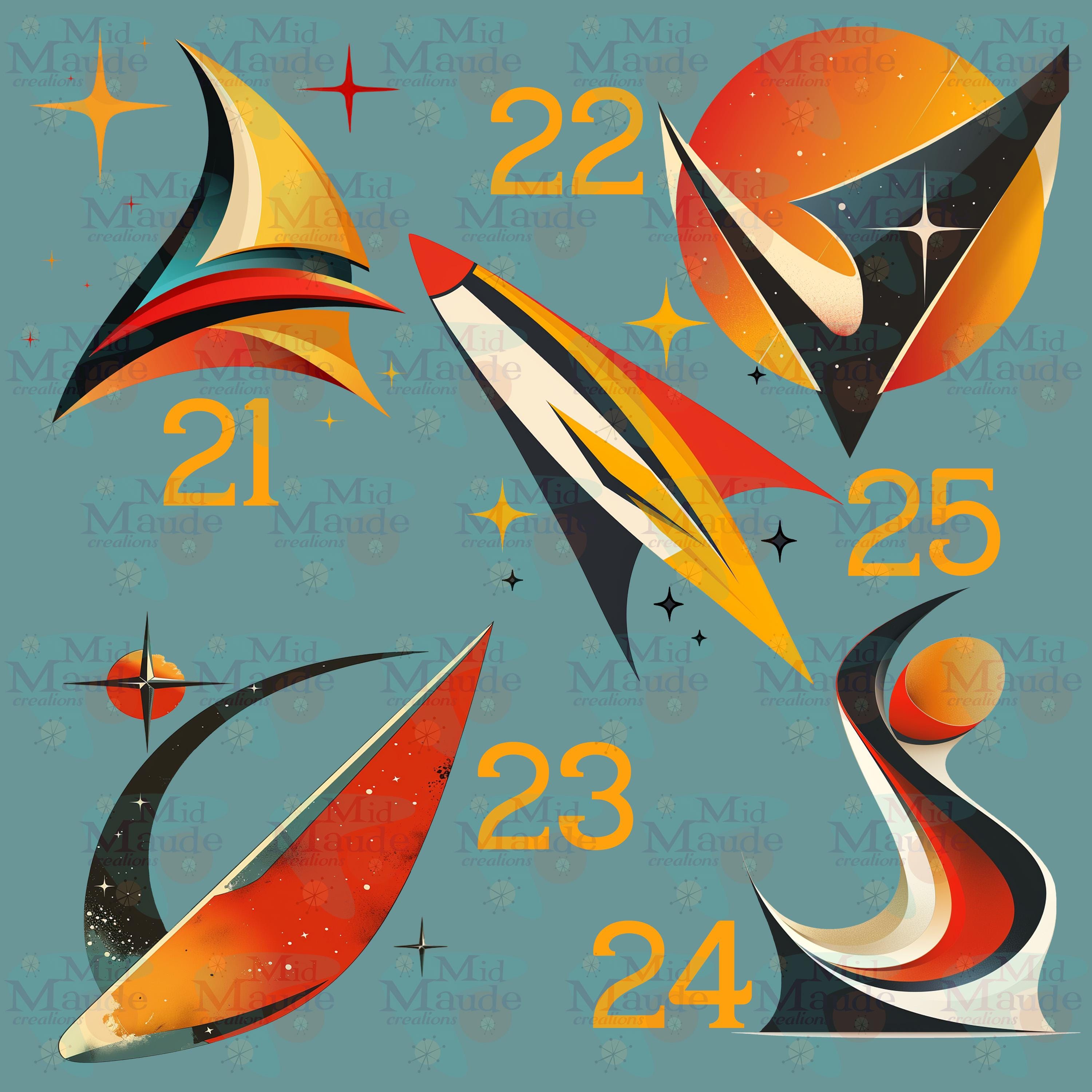 Atomic Shapes Mid-century Modern Clip Art Images, Set of 25 Space Age ...