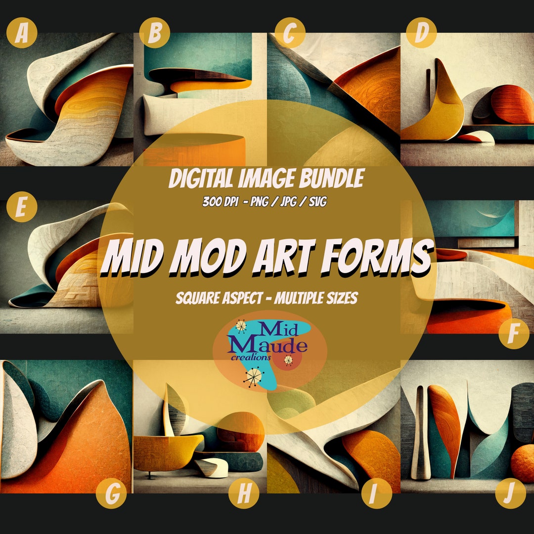 Mid Mod Art Forms Series Set of 10 Digital Images Printable Png Jpg ...