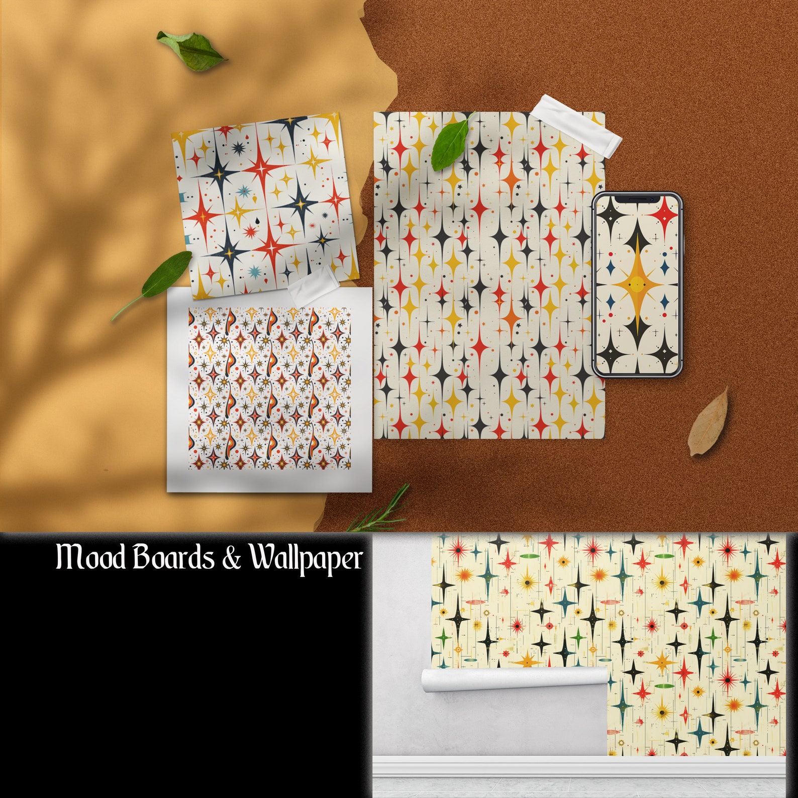 Mid-century Modern Vintage Atomic Shapes Digital Paper Set of 20 Retro ...