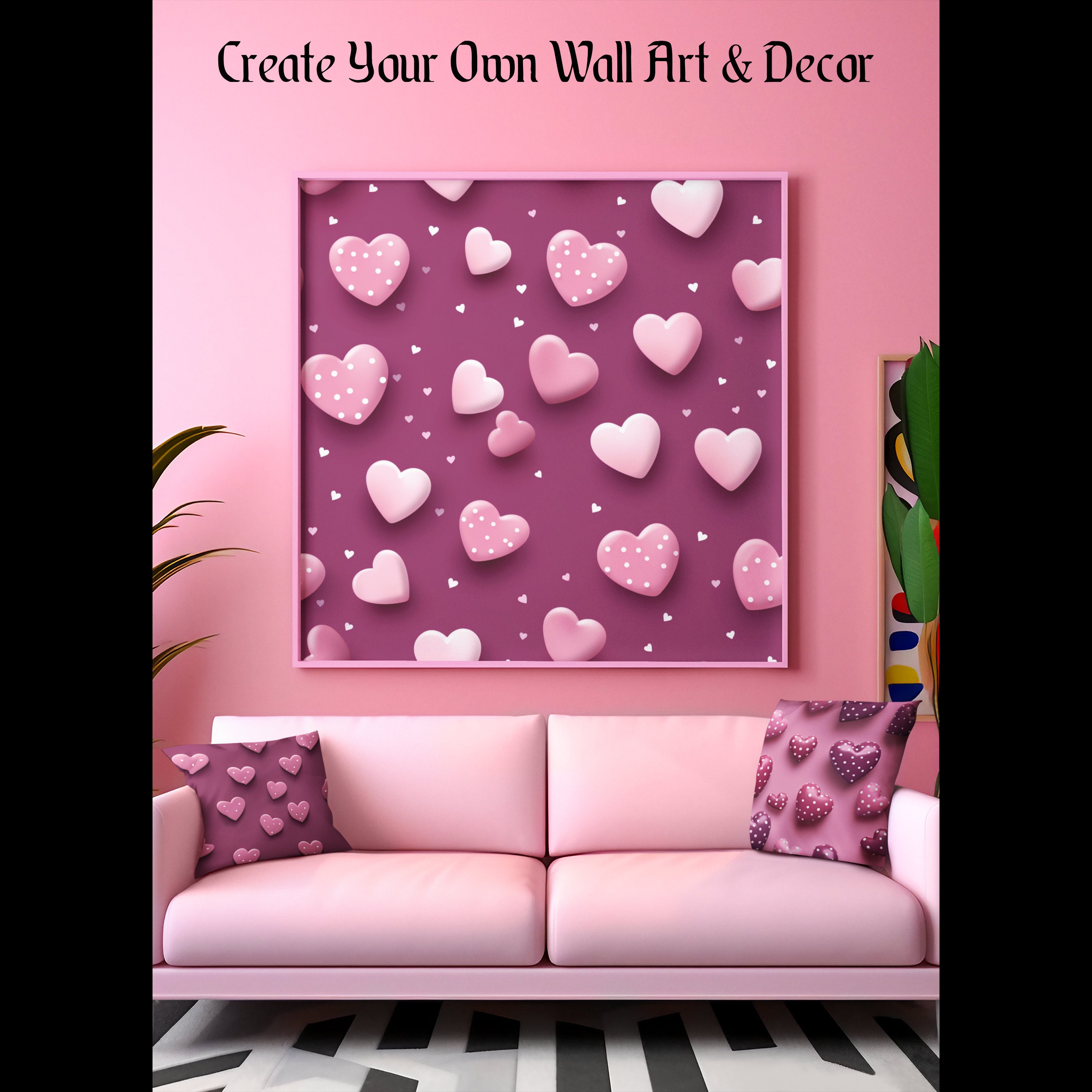 3D Hearts Valentine's Day Digital Paper Pack of 20 Png Downloadable ...