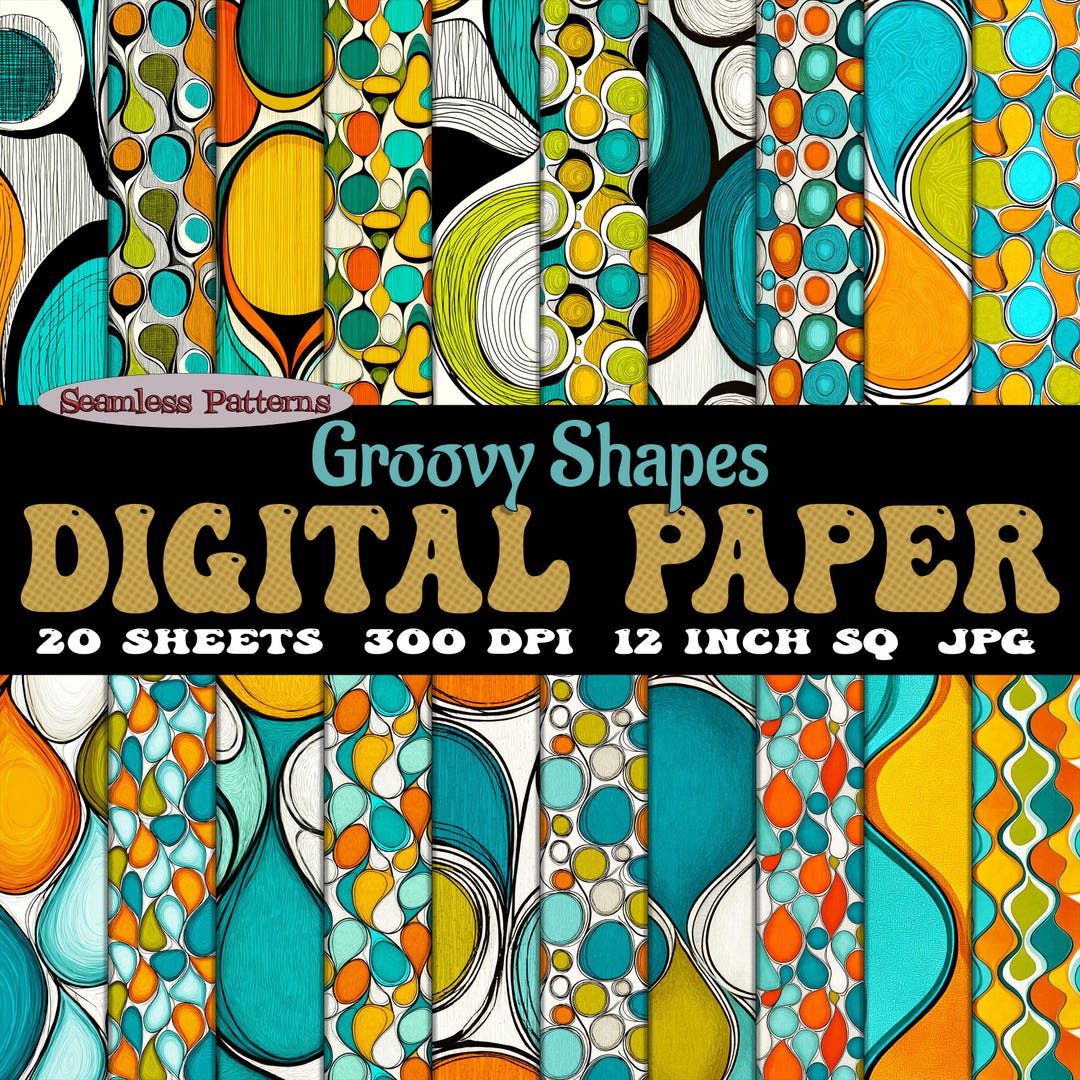 Groovy Shapes Mid-century Modern Digital Paper, Bundle of 20 Jpg Images ...