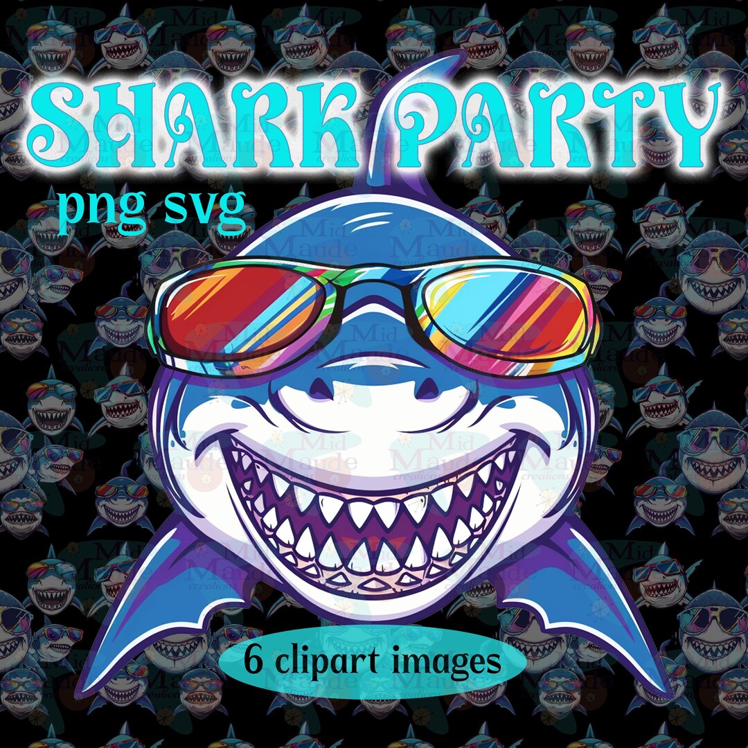 Shark Party Clipart Set of 6 Digital Images of Great Whites in Funky ...
