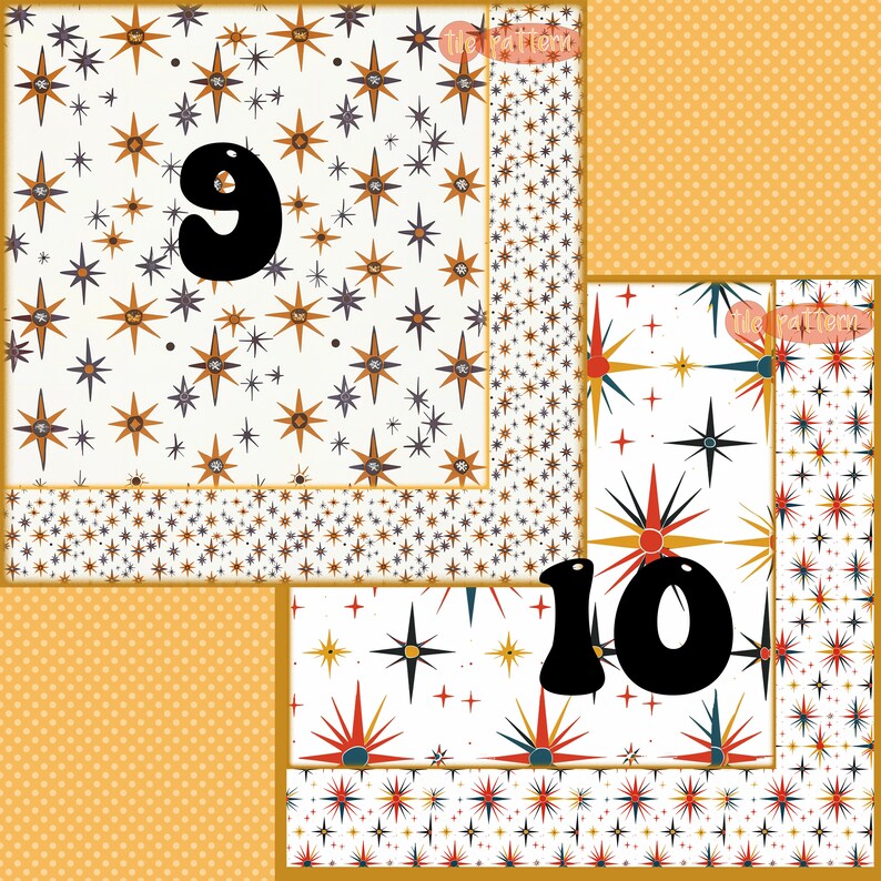 Mid-century Modern Vintage Atomic Stars Digital Paper Set of 20 Retro ...