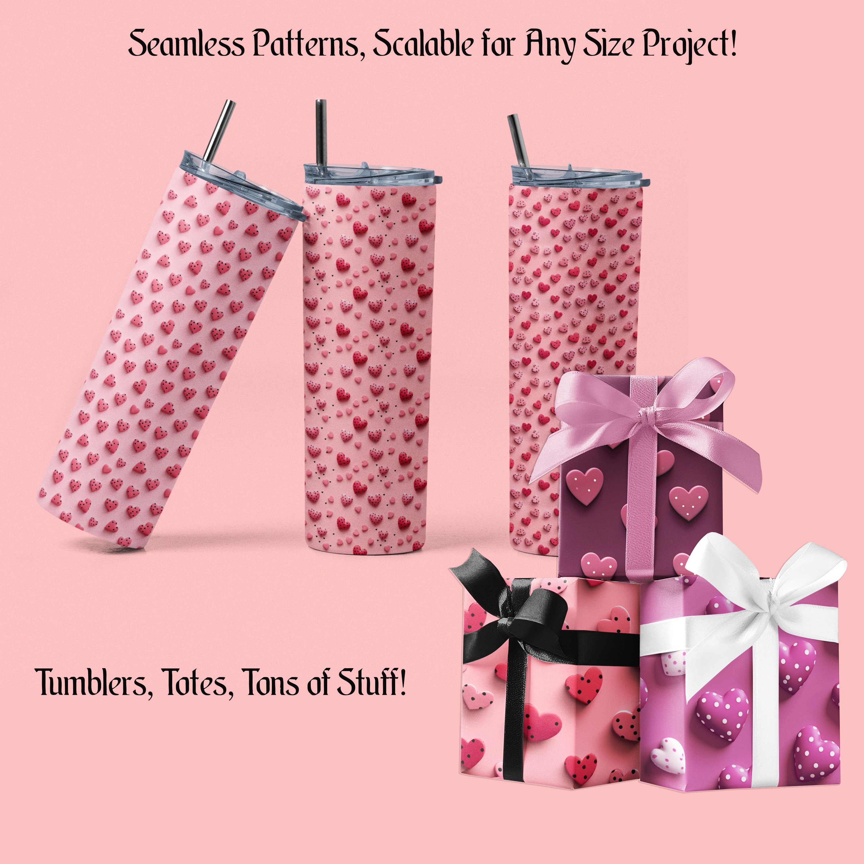 3D Hearts Valentine's Day Digital Paper Pack of 20 Png Downloadable ...