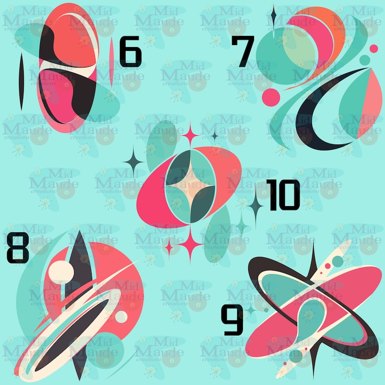 Atomic Orbitals Mid-century Modern Clipart Images, Set of 25 Png Space ...