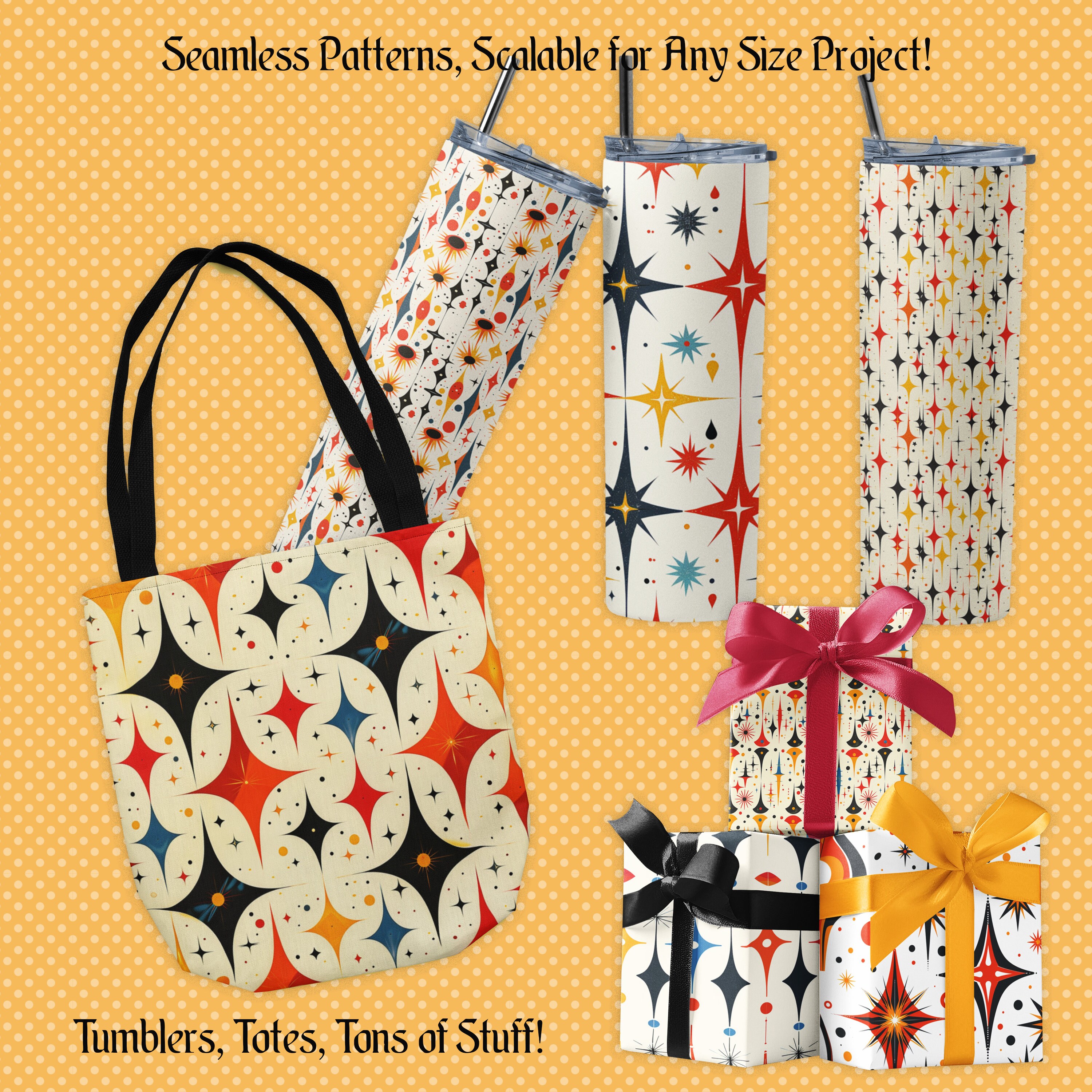 Mid-century Modern Vintage Atomic Shapes Digital Paper Set of 20 Retro ...