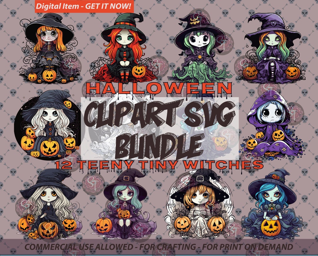 Teeny Tiny Witches Clipart Bundle Svg Png Downloadable Digital Art ...