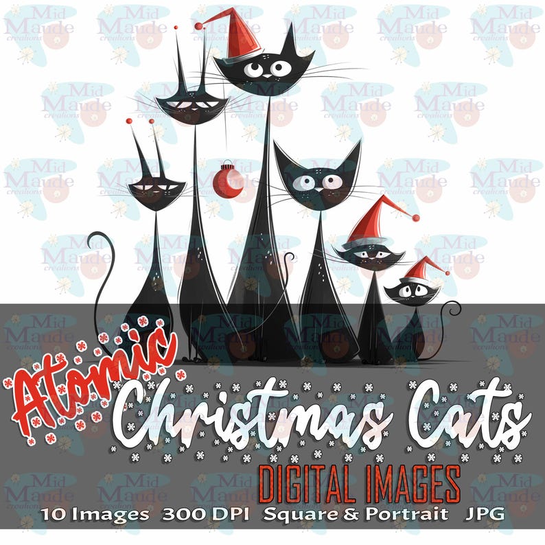 Mid-century Modern Atomic Christmas Cats Set of Downloadable Digital ...