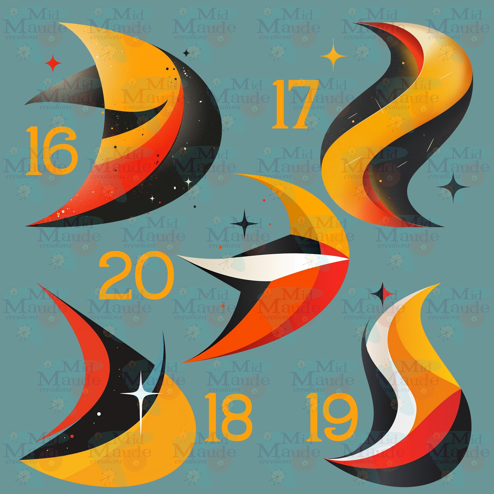 Atomic Shapes Mid-century Modern Clip Art Images, Set of 25 Space Age ...
