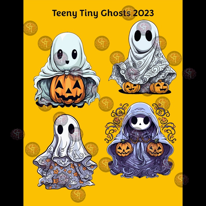 Halloween Clipart Bundle Teeny Tiny Ghosts Svg Png Downloadable Spooky ...