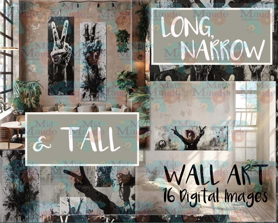 Long Narrow Tall Peace Hands Digital Art Series Set of 16 Unique Images ...