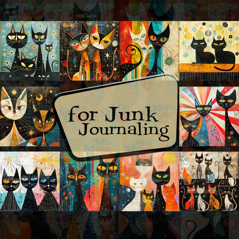 Mid-century Modern Mad Cats Mega Bundle Set of 50 PNG Downloadable ...