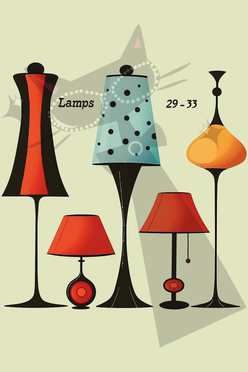 Wacky Lamps Set of 50 Clipart Images for Easy Cut & Collage, Mid ...