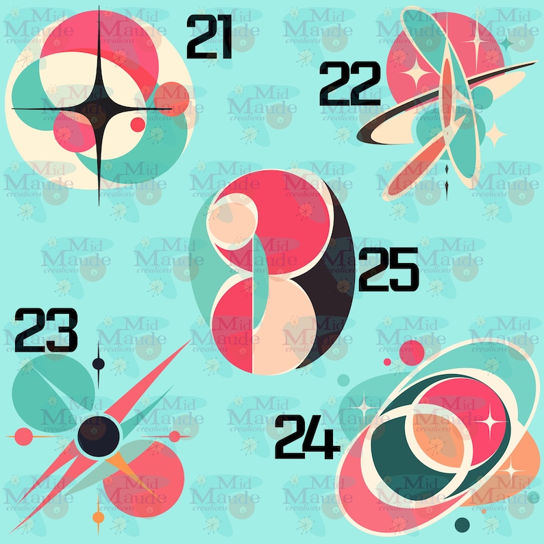 Atomic Orbitals Mid-century Modern Clipart Images, Set of 25 Png Space ...