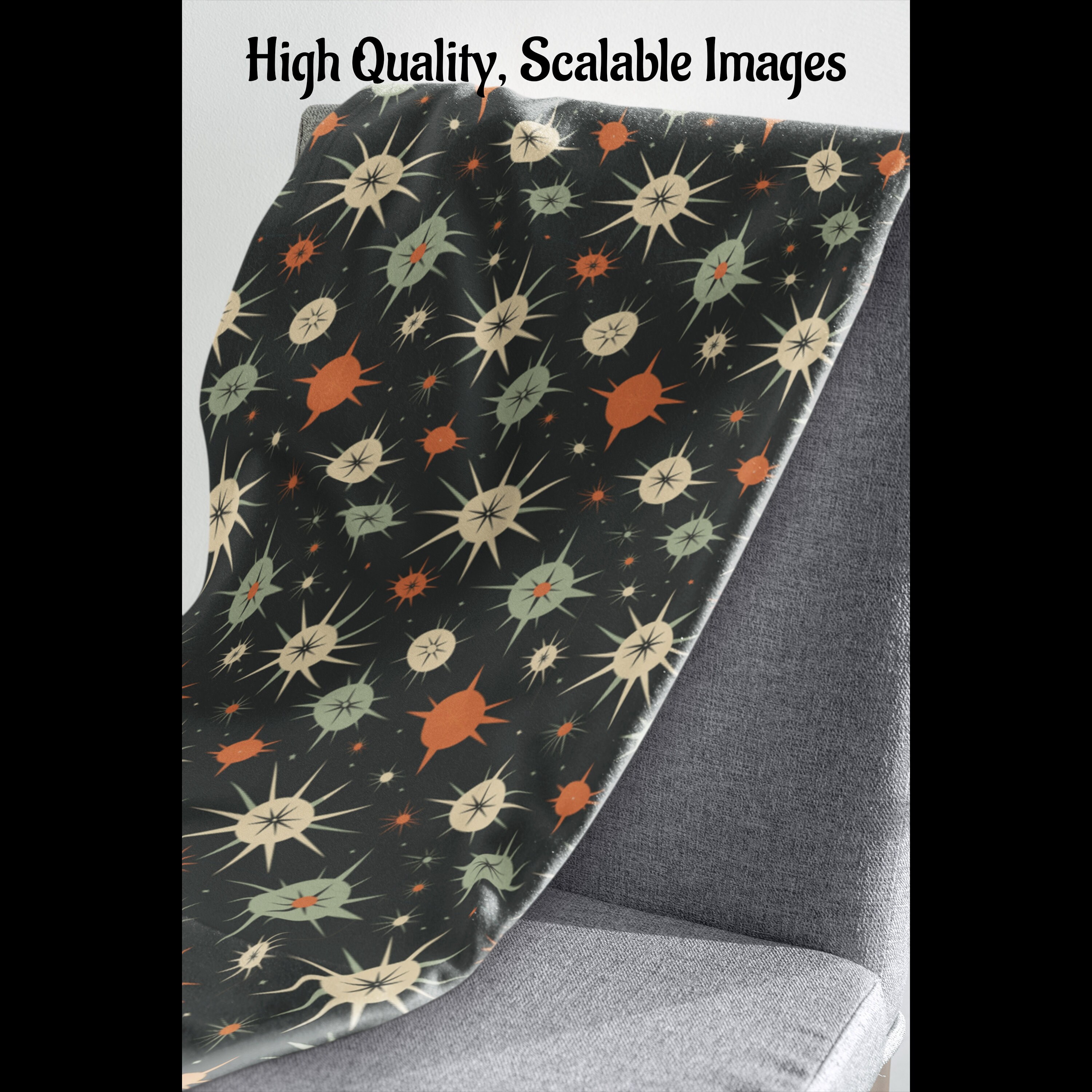 Mid-century Modern Dark Atomic Shapes Digital Paper Pack of 60 Retro ...