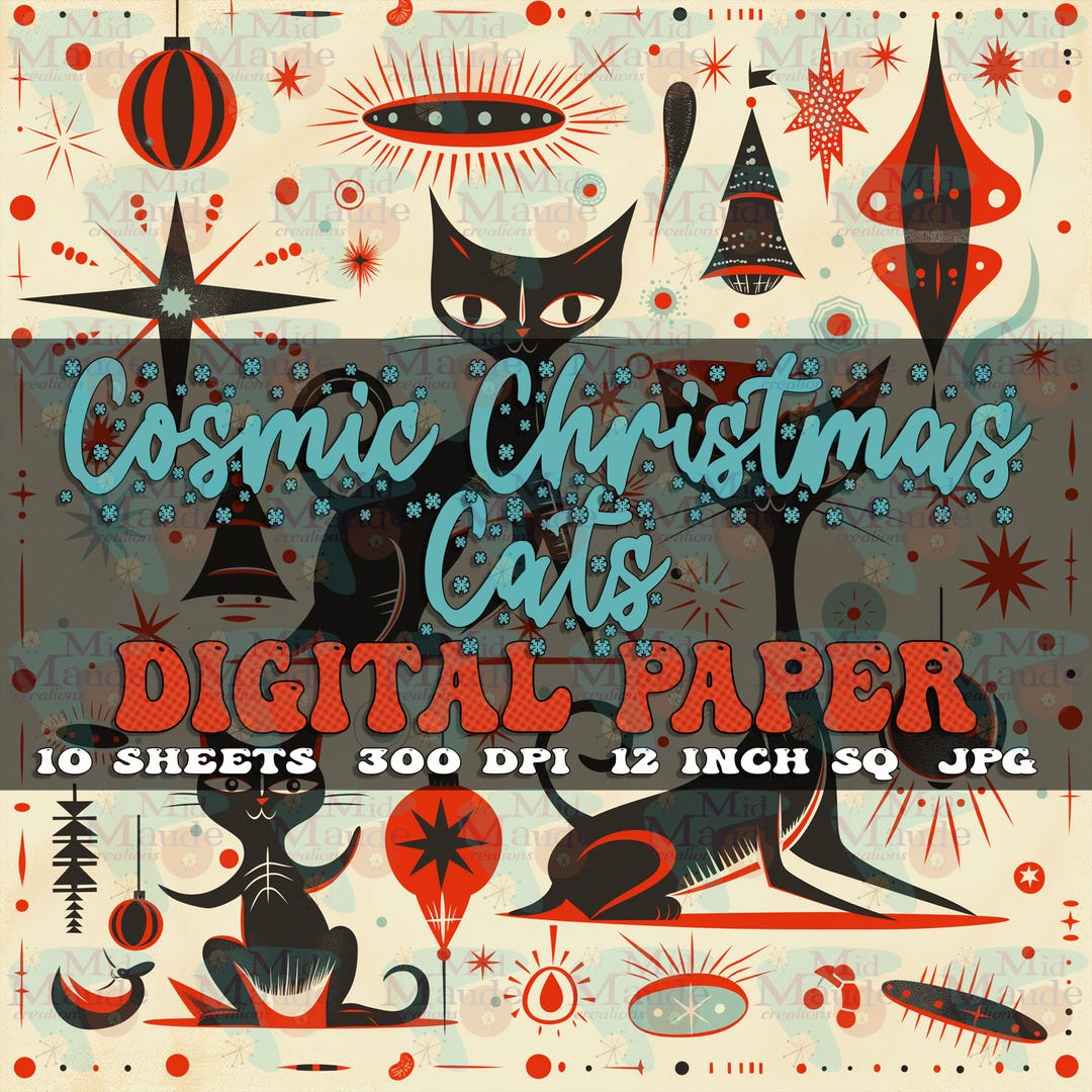 Cosmic Christmas Cats Digital Paper Set of 10 Images in JPG & SVG ...