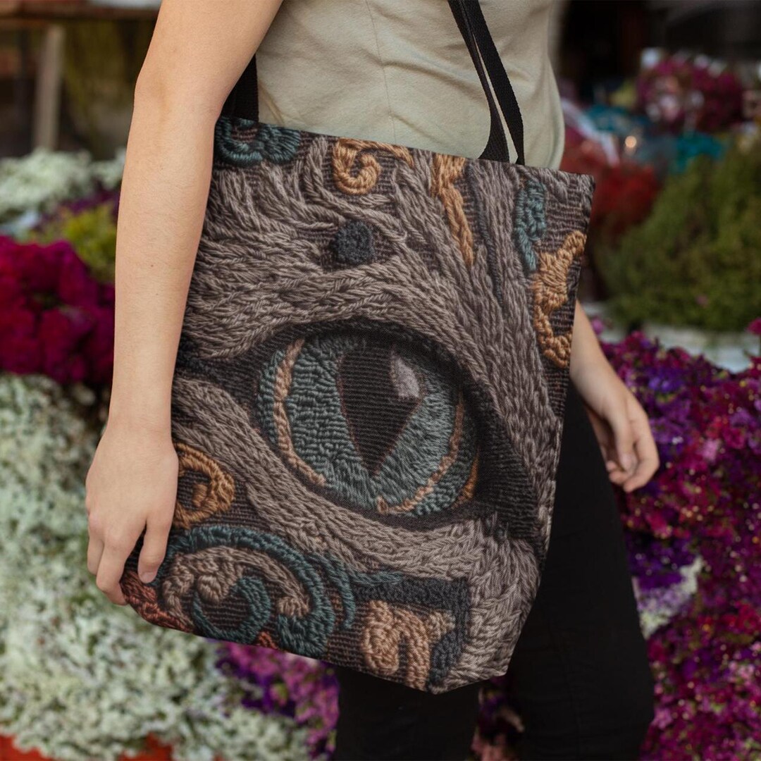 Woven Tote With Closeup Cat's Eye or Cat in a Fancy Hat, Book Bags ...