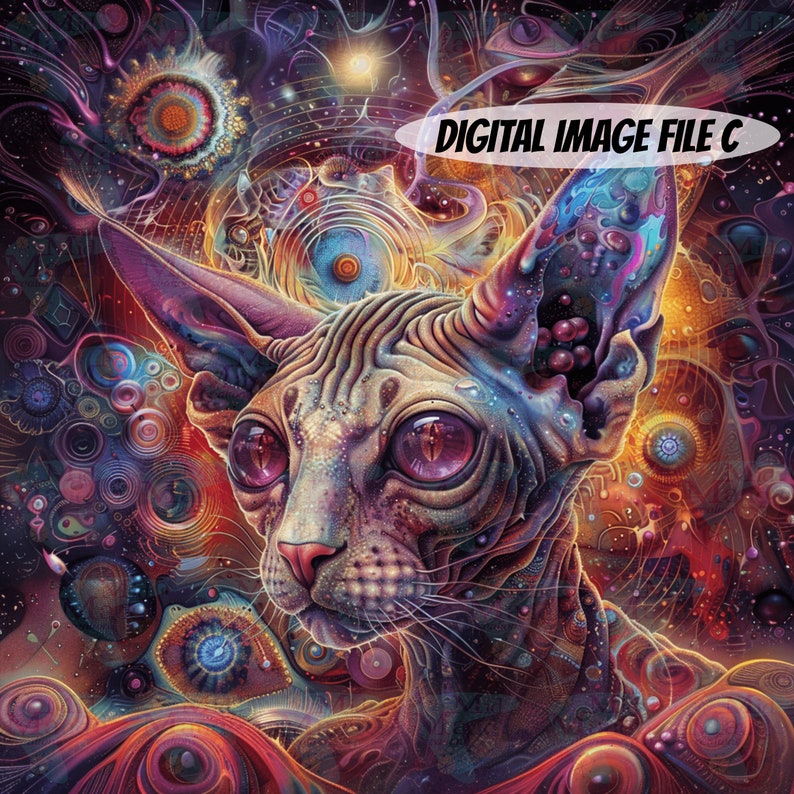 Psychedelic Sphynx Cats, Set of 4 Digital Downloadable Images ...