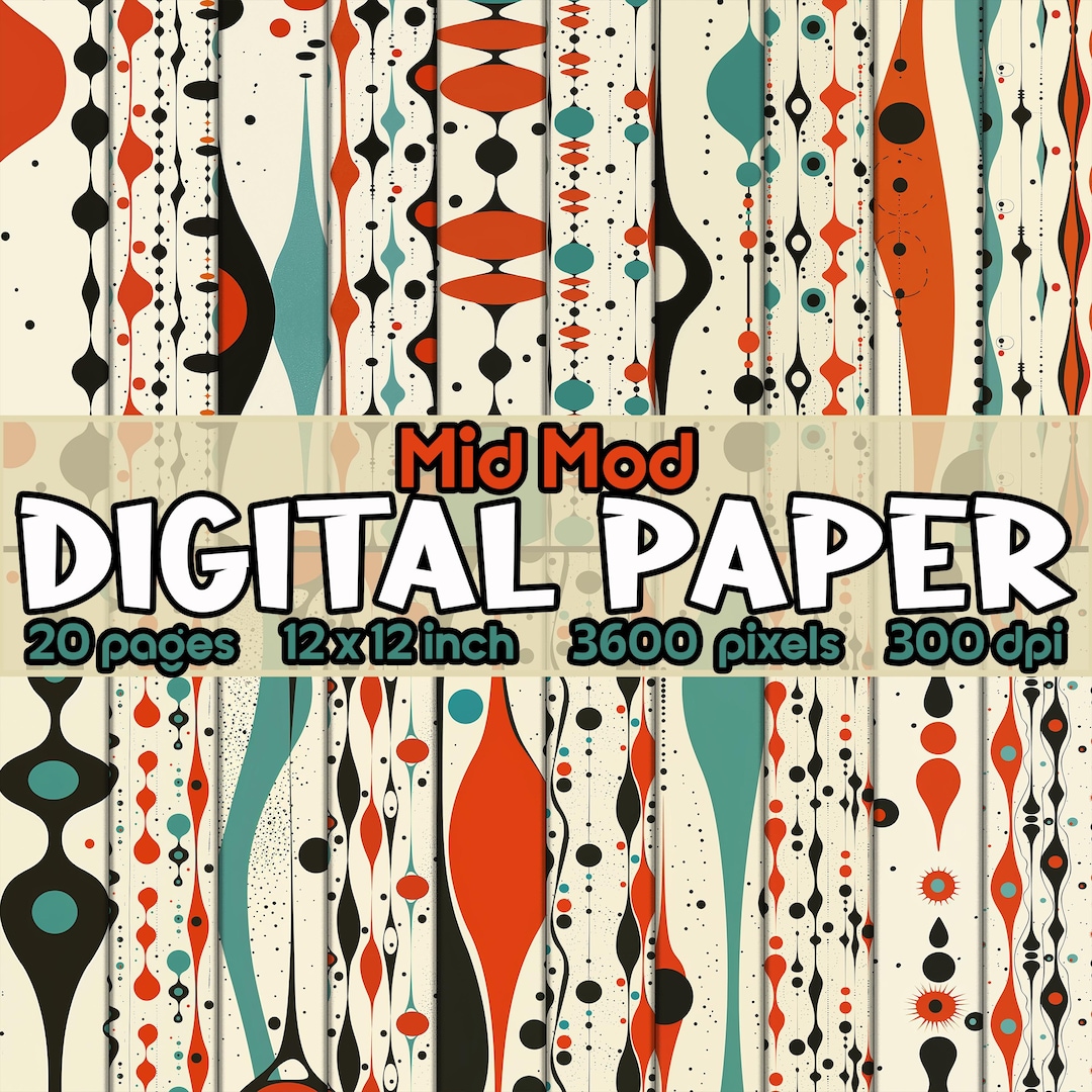 Mid Mod Digital Paper Pack of 20 Retro Jpg Downloadable Seamless ...