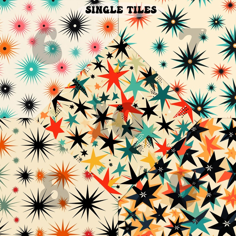 Mid-century Modern Stars Digital Paper Pack of 20 Retro Png ...