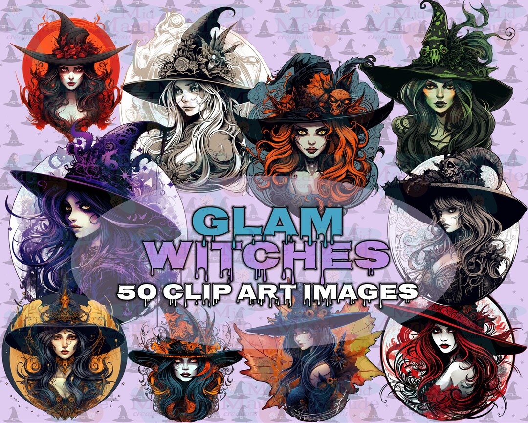 Glam Witches Halloween Clip Art Mega Bundle Set of 50 PNG & SVG ...